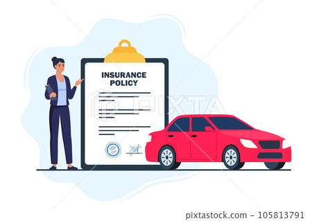 Car insurance concept. Woman insurance agent,... - Stock Illustration ...