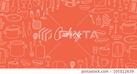 Kitchen utensils horizontal banner. Cooking... - Stock Illustration ...
