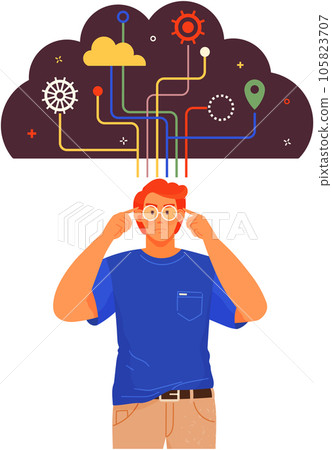 Man developing creative thinking with mental... - Stock Illustration ...