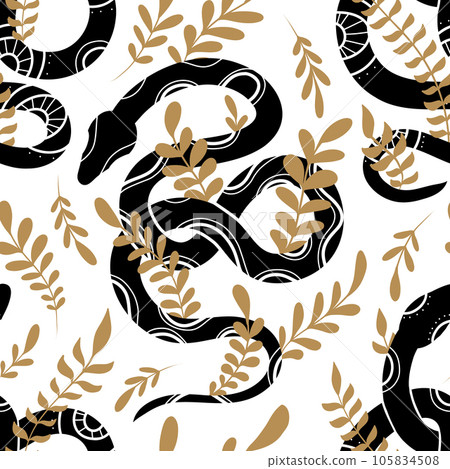 Vector seamless pattern with black snake... - Stock Illustration ...