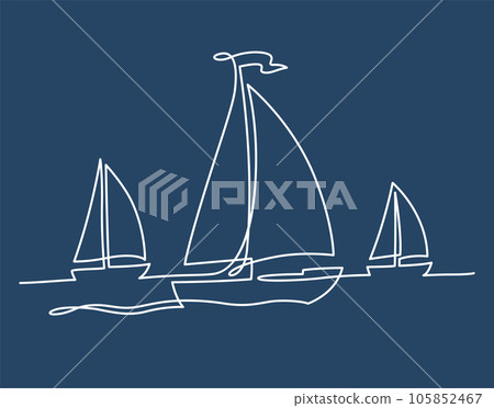Regatta sailboats single line drawing - Stock Illustration [105852467 ...