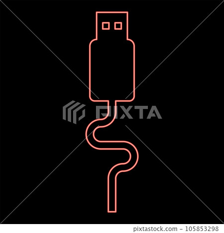 Neon uSB cable connector type A data red color...-插圖素材 [105853298 ...