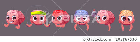 Brain cartoon character with different emotions. - Stock Illustration ...