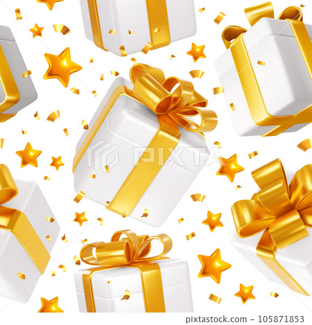 White Gift Boxes With Gold Bow Seamless Pattern - Stock Illustration ...