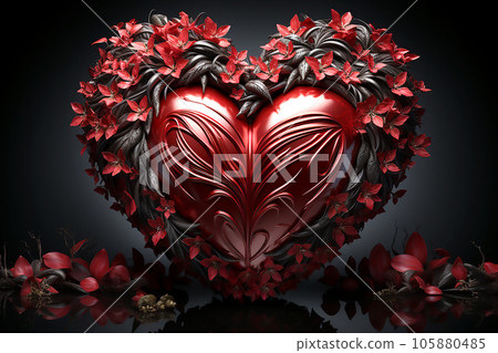 Red black heart on black background. Generative AI-插圖素材 [105880485 ...