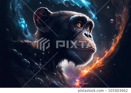 Illustration of Chimpanzee Monkey in Galaxy... - Stock Illustration ...