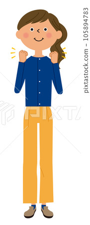 A young woman doing a guts pose, fighting pose - Stock Illustration ...