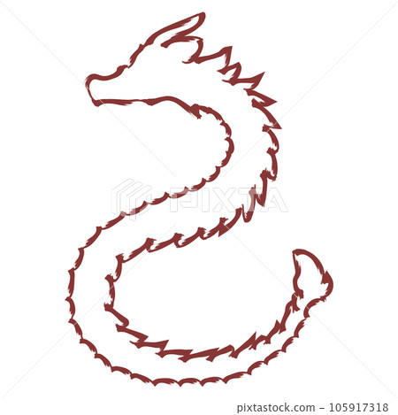 Red dragon silhouette line drawing illustration... - Stock Illustration ...