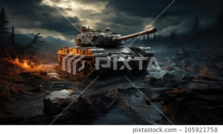 A military tank in a battlefield, Armored tank... - Stock Illustration ...