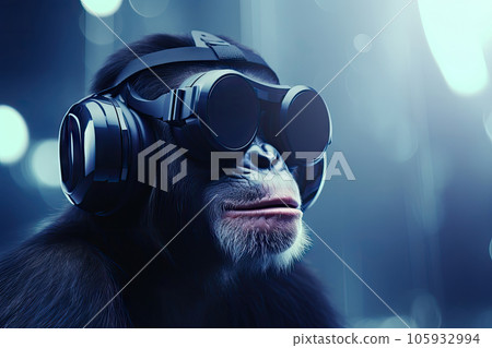Portrait of Monkey Chimpanzee wearing VR... - Stock Illustration ...