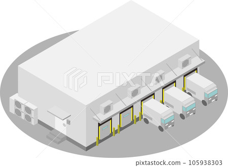 Cold storage warehouse with isometric trucks... - Stock Illustration ...
