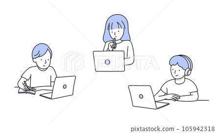 Hand-drawn line art | Young men and women... - Stock Illustration ...