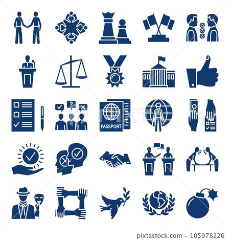 Diplomacy and international communication icon set - Stock Illustration ...