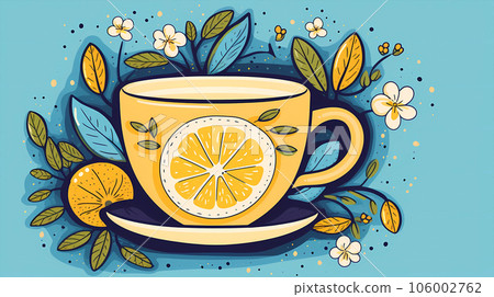 hand drawn cartoon delicious lemon tea... - Stock Illustration ...