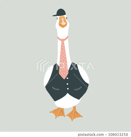 Cute male goose dressed in a vest, tie, and a... - Stock Illustration ...