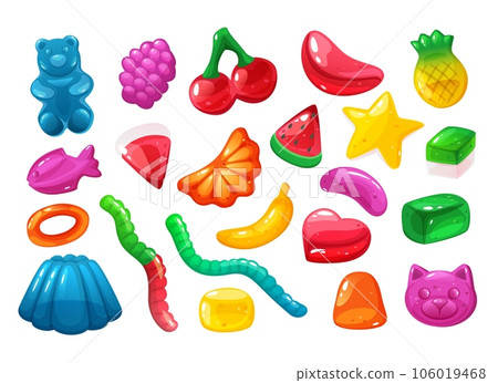 Cartoon sweet jelly. Delicious gummy desserts,... - Stock Illustration ...