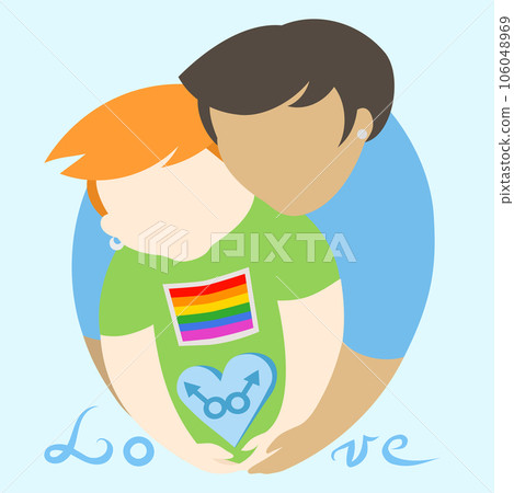 Gay boys in love holding male signs in heart on... - Stock Illustration ...