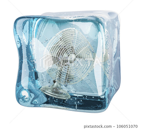 Table fan frozen in ice cube, 3D rendering - Stock Illustration ...