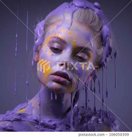 Paint dripping on beautiful young woman. Beauty... - Stock Illustration ...