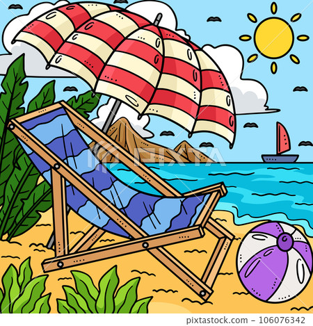 Summer Sun Lounger and Sunshade Colored Cartoon - Stock Illustration ...