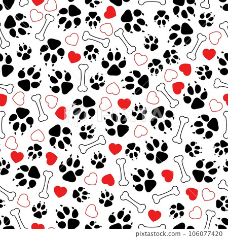 Dog footprints seamless pattern. Pets prints,... - Stock Illustration ...