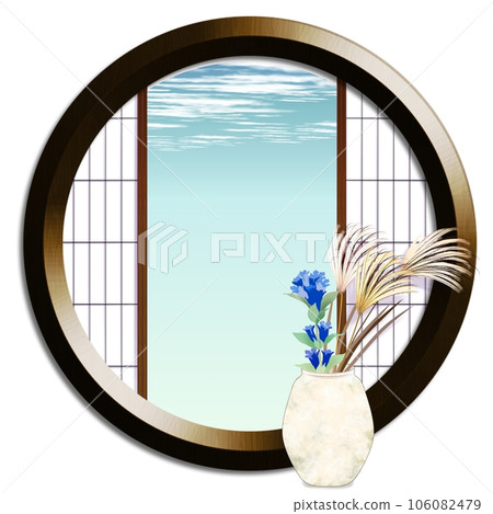 Autumn decorating the round window 3 - Stock Illustration [106082479 ...