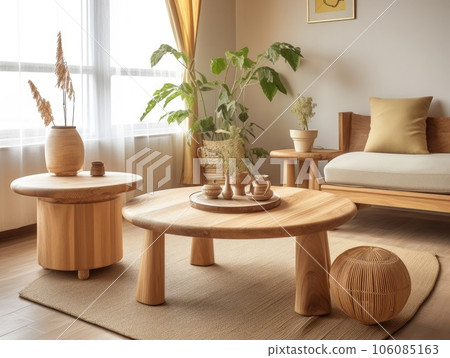 Yellow Japanese style living room with wooden... - Stock Illustration ...
