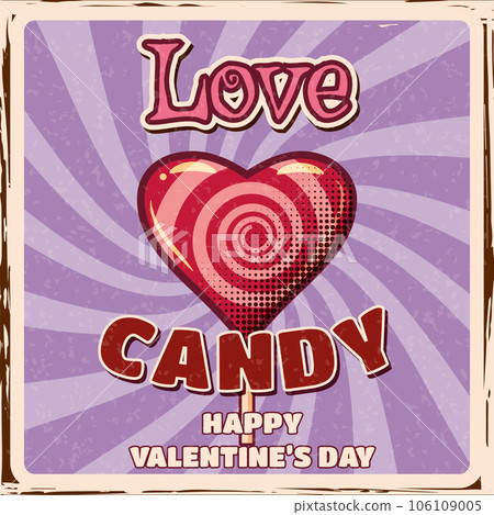Retro Candy in shape of heart Lollipop on stick...-插圖素材 [106109005 ...