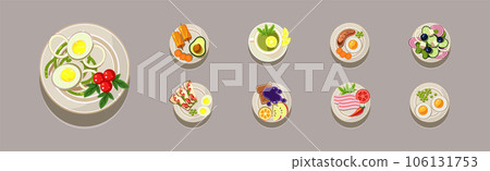 Breakfast Food and Meal Served on Plate Vector Set - Stock Illustration ...