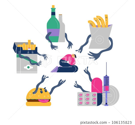 Addiction banner on overeating, drugs and... - Stock Illustration ...