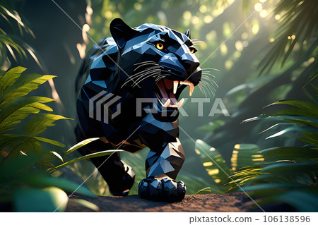 a Black Leopard in the jungle. Mascot Creative-插圖素材 [106138596] - PIXTA圖庫