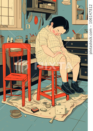 Miserable man sleeping in a messy kitchen.... - Stock Illustration ...