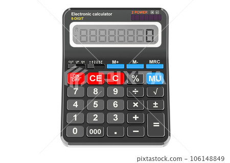 Electronic pocket calculator, front view. 3D... - Stock Illustration ...