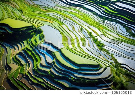 aerial view of a terraced rice field,... - Stock Illustration ...