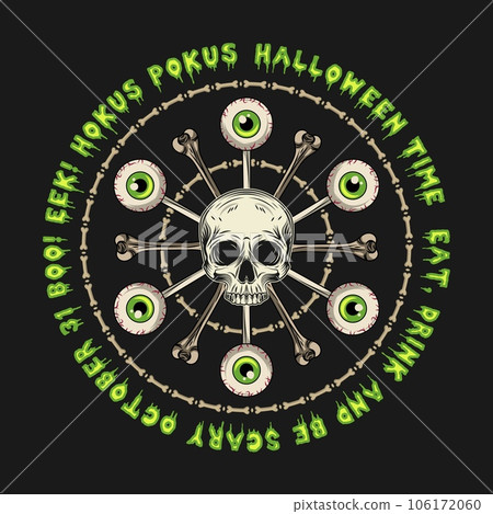 Halloween magic circle with human half skull,...-插圖素材 [106172060] - PIXTA圖庫