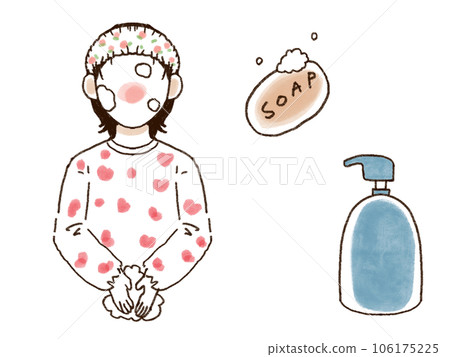 Face washing tool and woman illustration material - Stock Illustration ...