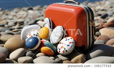 A suitcase with a bunch of rocks on it, AI - Stock Illustration ...