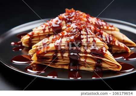 crepes folded into triangles with syrup drizzle - Stock Illustration ...