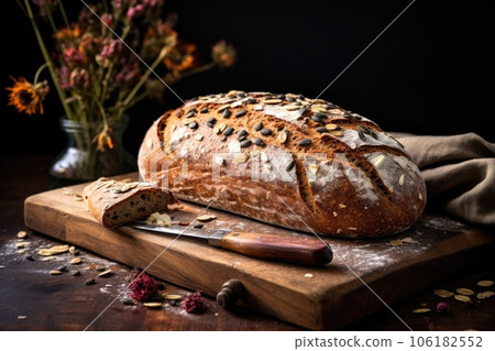 a rustic loaf of multigrain bread with seeds on... - Stock Illustration ...