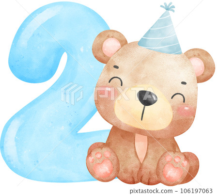 Cute birthday bear number 2, two, cartoon... - Stock Illustration ...