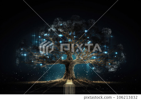 Digital tree with glowing branches. Generative AI - Stock Illustration ...