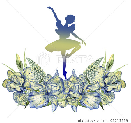 Composition of dancing ballerina with flowers.... - Stock Illustration ...