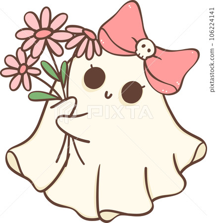 Cute Pink Halloween ghost girl with flower... - Stock Illustration ...