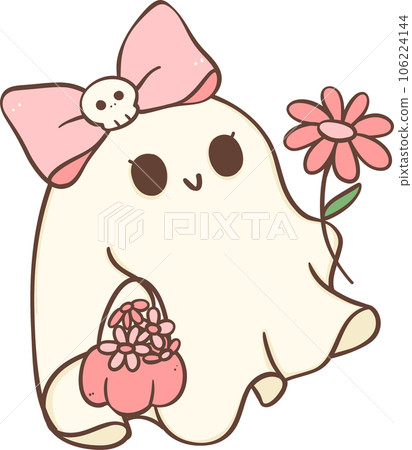 Cute Pink Halloween ghost girl with flower... - Stock Illustration ...