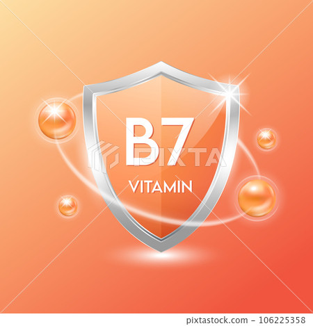 Vitamin B7 shield with orange atom. Protect the...-插圖素材 [106225358 ...
