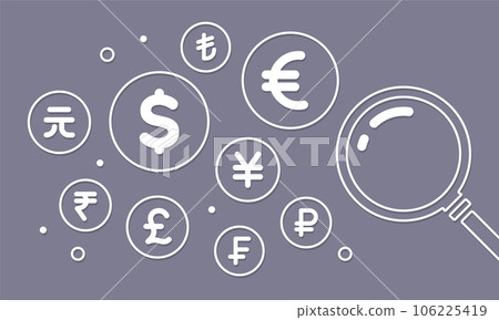 Magnifying glass and world currency symbol mark - Stock Illustration ...
