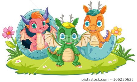 Adorable Baby Dragon in an Egg - Stock Illustration [106230625] - PIXTA