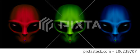 Alien red green blue faces set in dark - Stock Illustration [106239707 ...