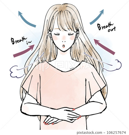woman taking a deep breath - Stock Illustration [106257674] - PIXTA