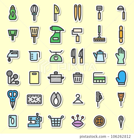 Sticker style daily necessities simple... - Stock Illustration ...